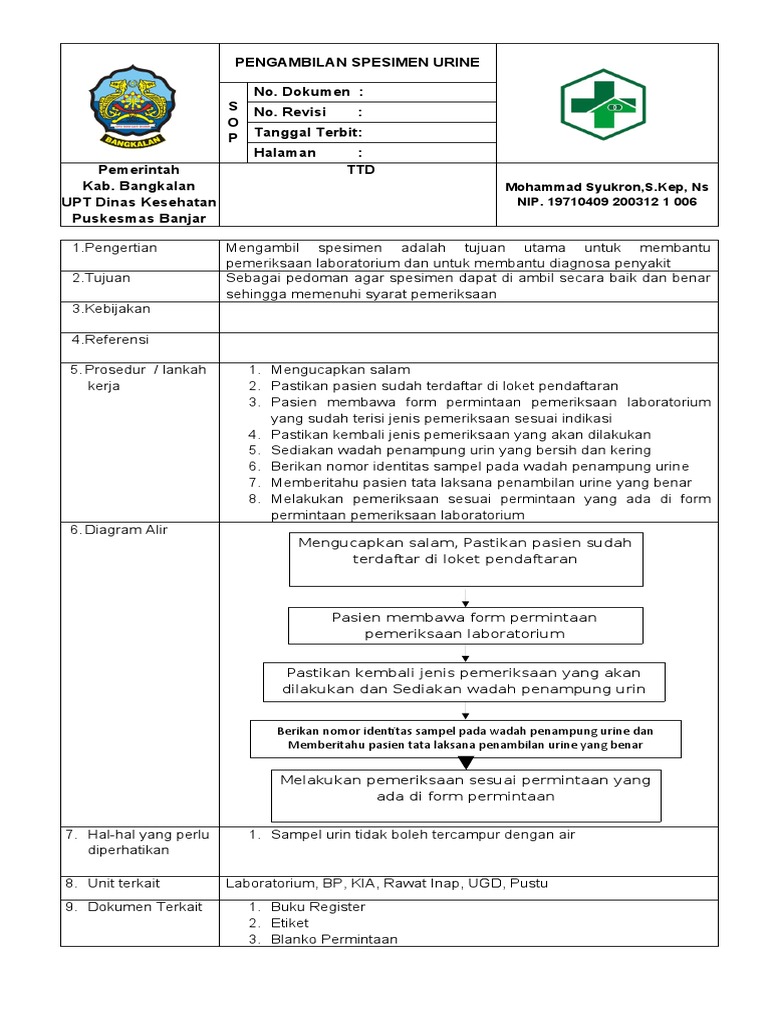 Sop Pengambilan Spesimen Urine | PDF