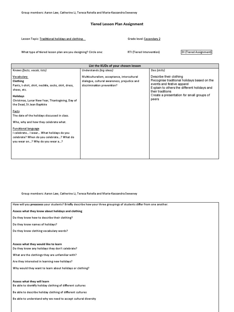 Tiered Lesson Plan 1 | PDF | Lesson Plan | Teachers