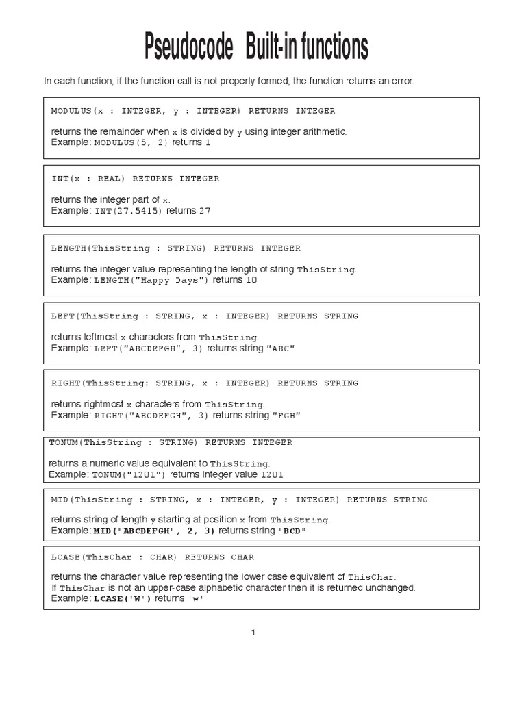 Pseudocode BuiltIn Functions P2 PDF | PDF | String (Computer Science ... Pseudocode BuiltIn Functions P2 PDF | PDF | String (Computer Science ...