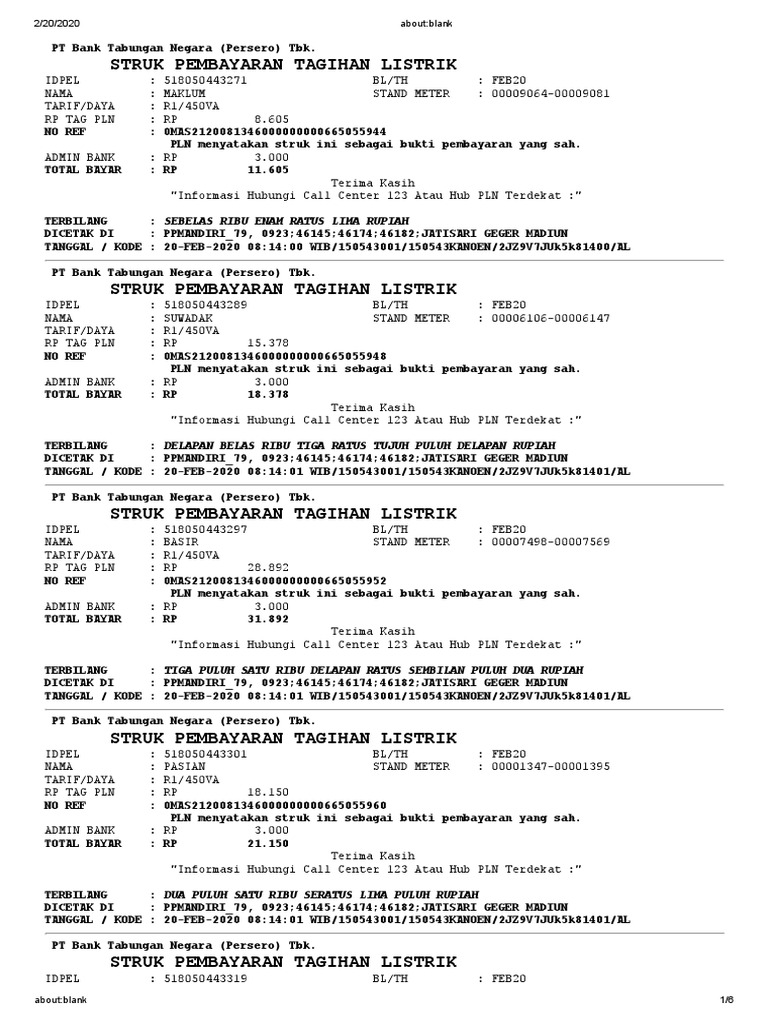Contoh Rekening Listrik Terbaru | PDF