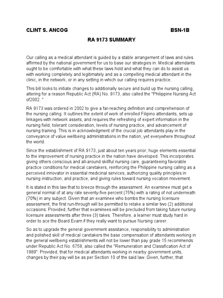 Summary of RA 9173 | Download Free PDF | Nursing | Health Care