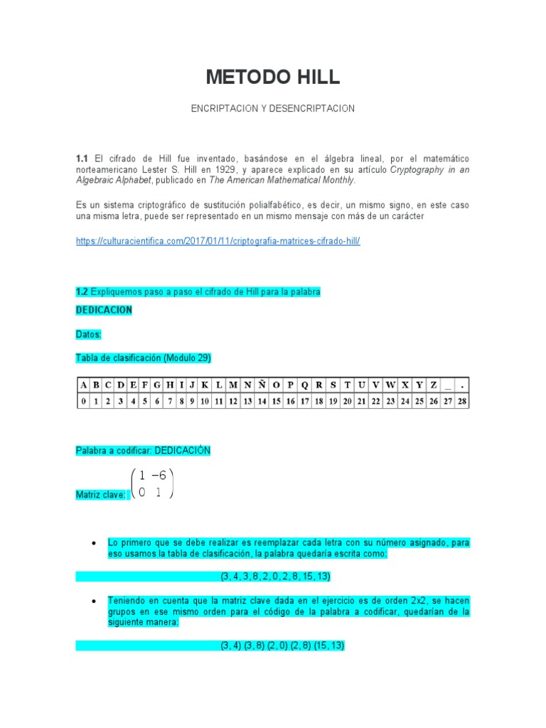 Metodo Hill Actualizado-1.2 | PDF | Criptografía | Matriz (Matemáticas)