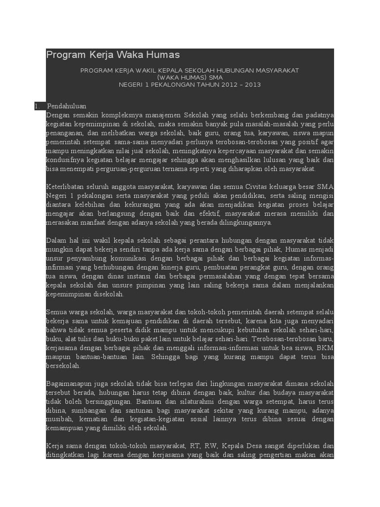 Program Kerja Waka Humas | PDF | Karier & Perkembangan | Kesehatan Holistik