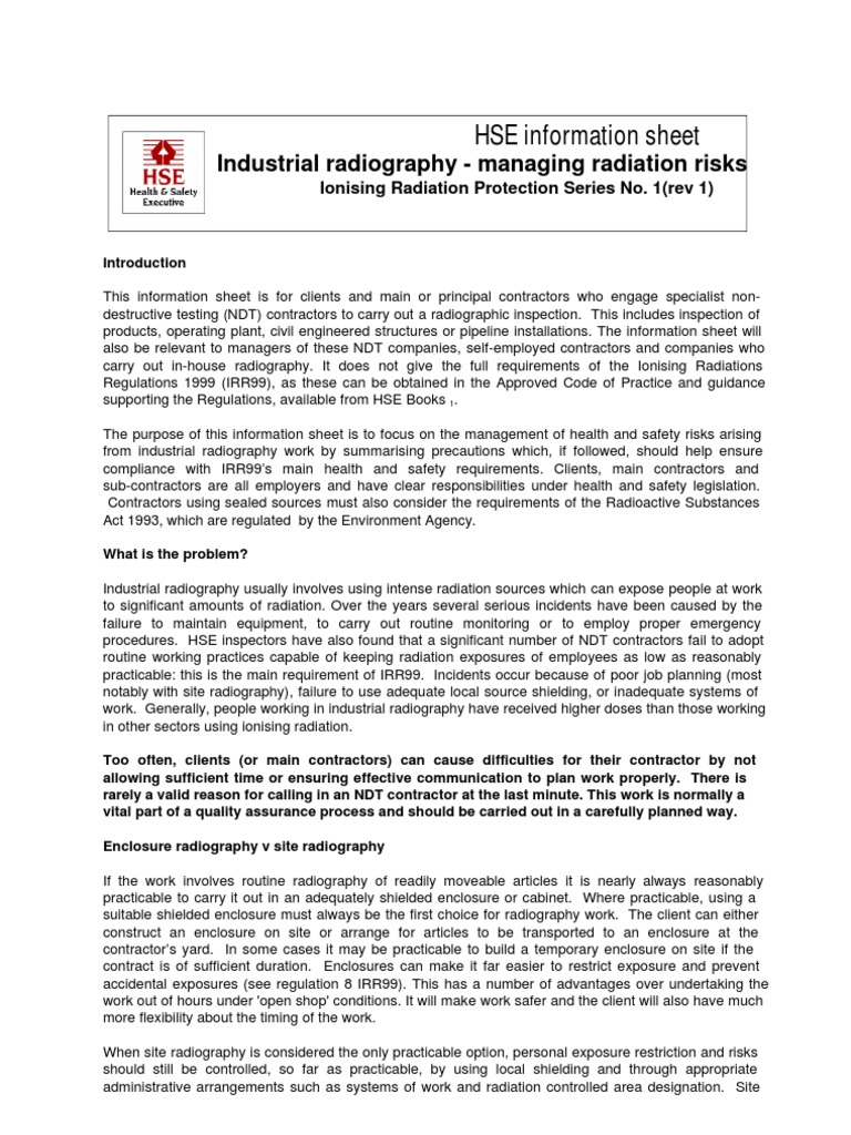 HSE Information Sheet: Industrial Radiography - Managing Radiation ...