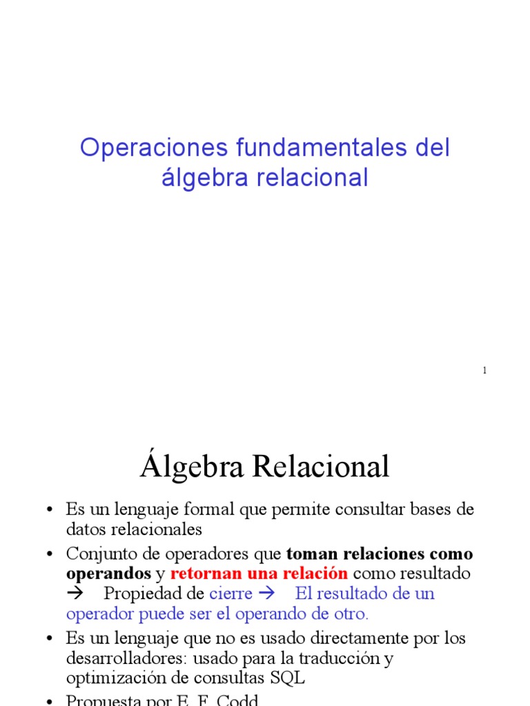 Operaciones Algebra Relacional | PDF | Base de datos relacional ...
