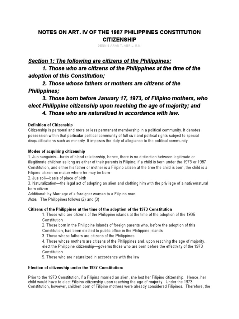 CITIZENSHIP Notes | PDF | Naturalization | Citizenship