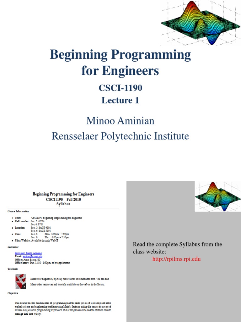 Beginning Programming For Engineers: Minoo Aminian Rensselaer Polytechnic Institute | PDF ...