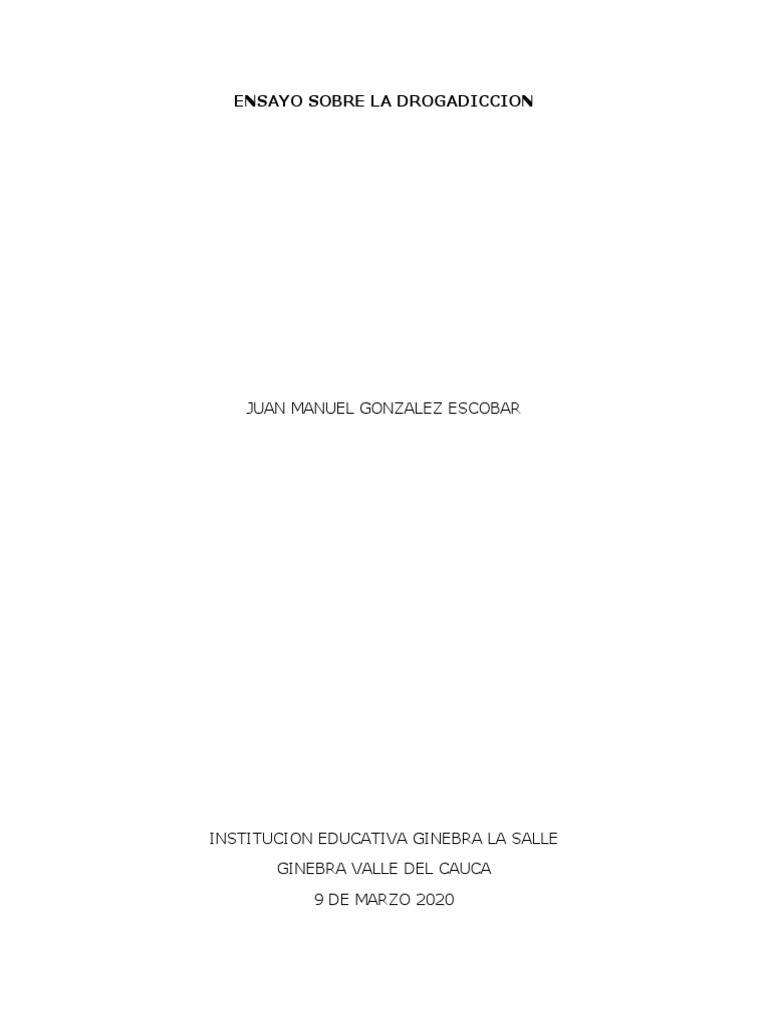 Ensayo Sobre La Drogadiccion | Descargar gratis PDF | Drogas | La dependencia de sustancias