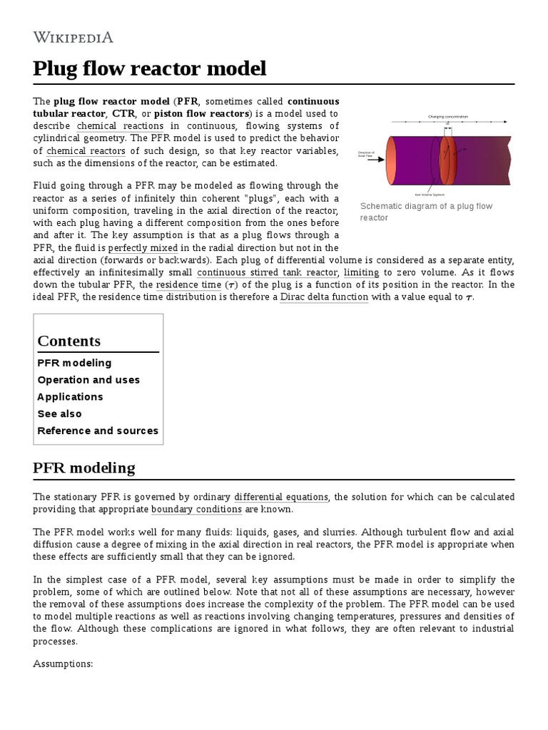 Plug Flow Reactor Model | PDF | Chemical Engineering | Chemistry
