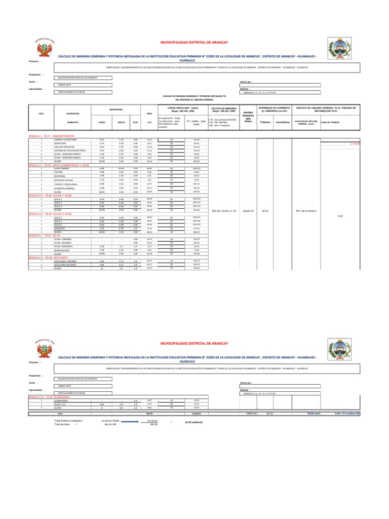 Calculo de Maxima Demanda Arancay | PDF | Energia electrica | Fuerza