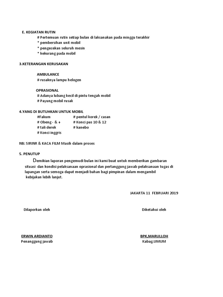 Laporan Bulanan Driver | PDF
