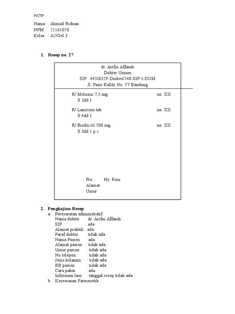 Contoh Skrining Resep | PDF