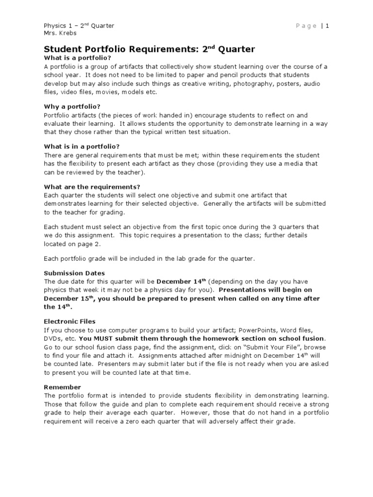 Student Portfolio Requirements - Q2 | PDF | Motion (Physics) | Acceleration