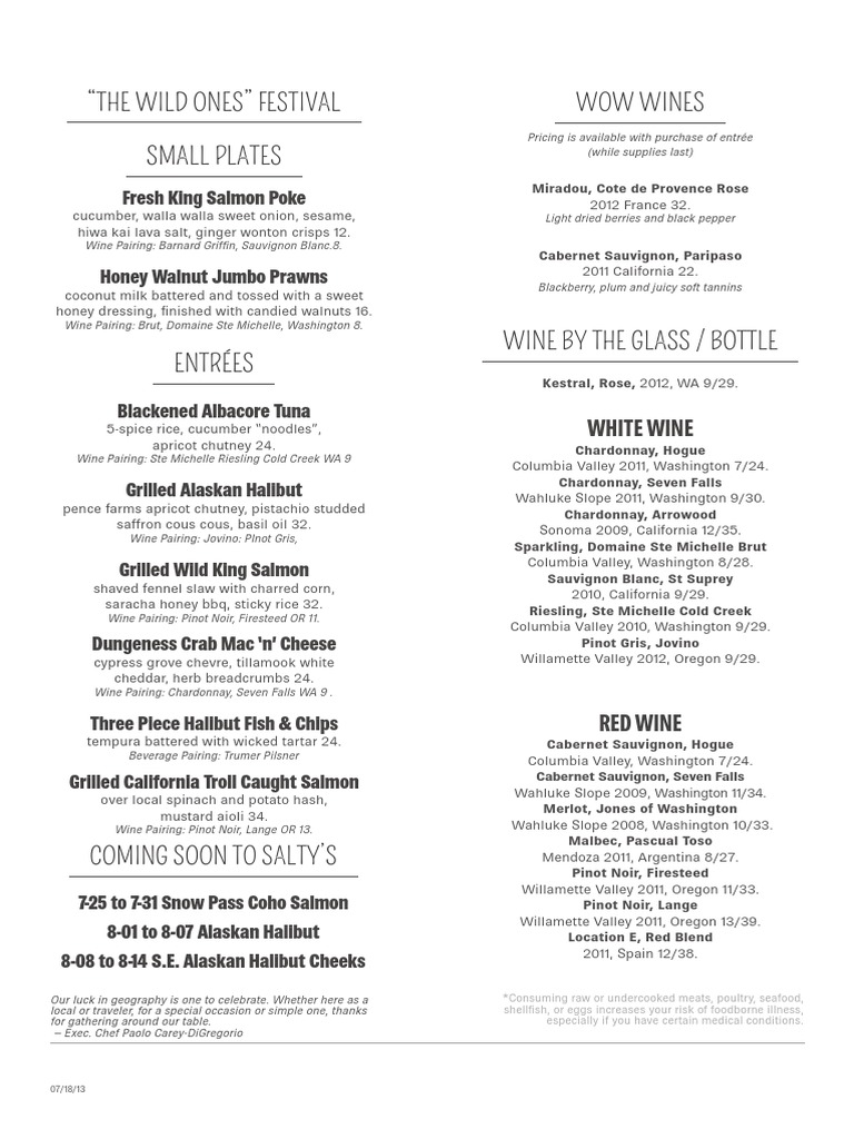Saltys Seattle Dinner Menu | PDF | Seafood | Salad