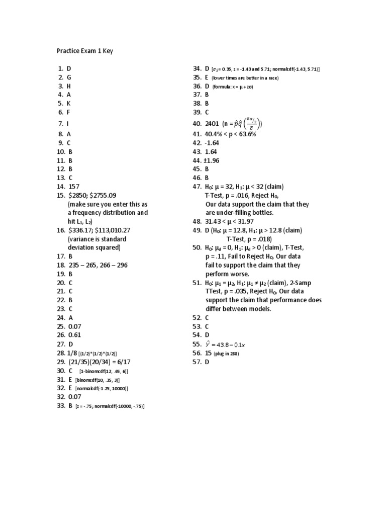 AP Statistics Exam 1 Answer Key | PDF | Student's T Test | Statistical ...