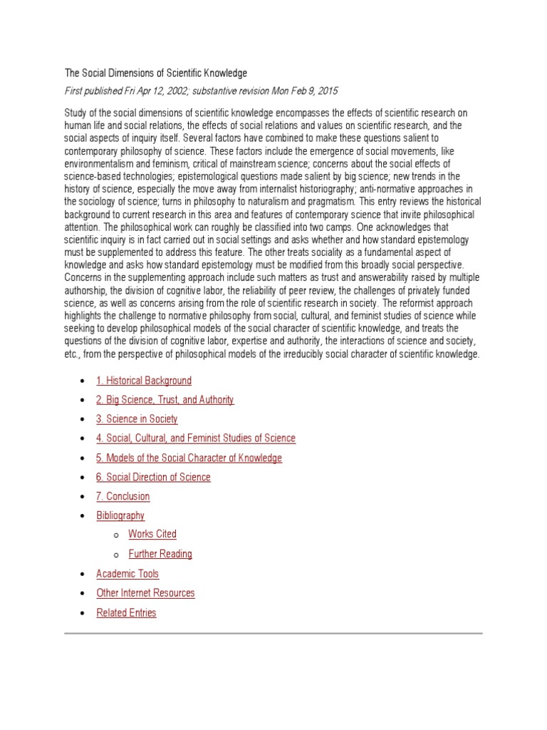 Social Dimensions of Scientific Knowledge | PDF | Falsifiability ...