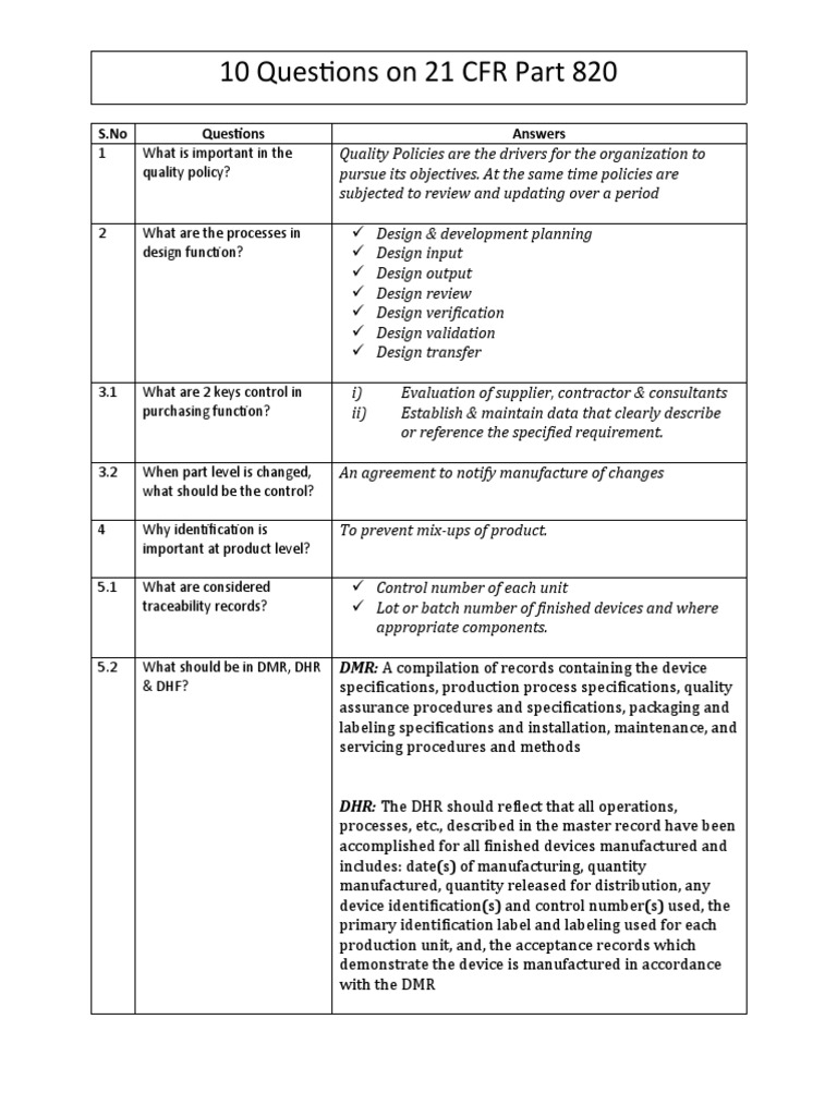 10 Questions On 21 CFR Part 820 | PDF | Specification (Technical ...