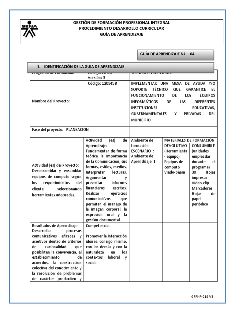 GFPI F 019 Formato Guia COMUNICACION | PDF | Comunicación | Aprendizaje