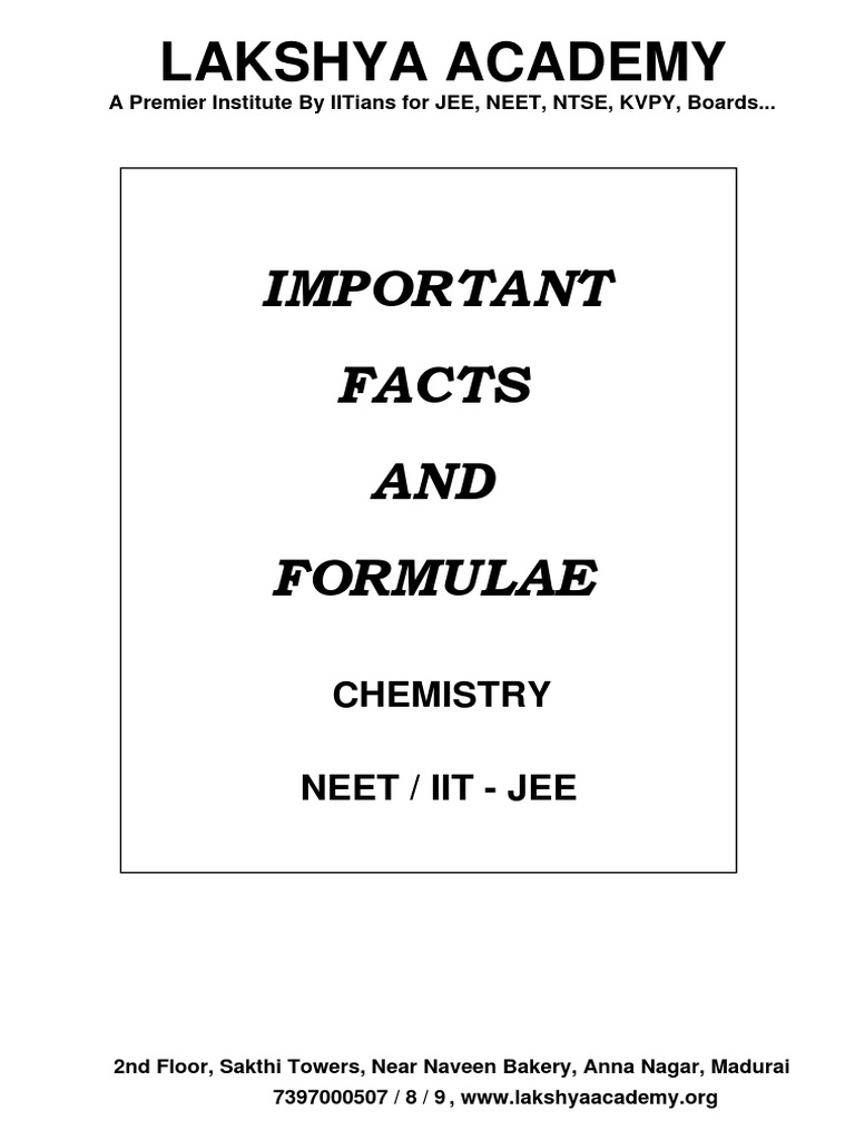 Facts Formulae Chemistry | PDF | Mole (Unit) | Acid Dissociation Constant