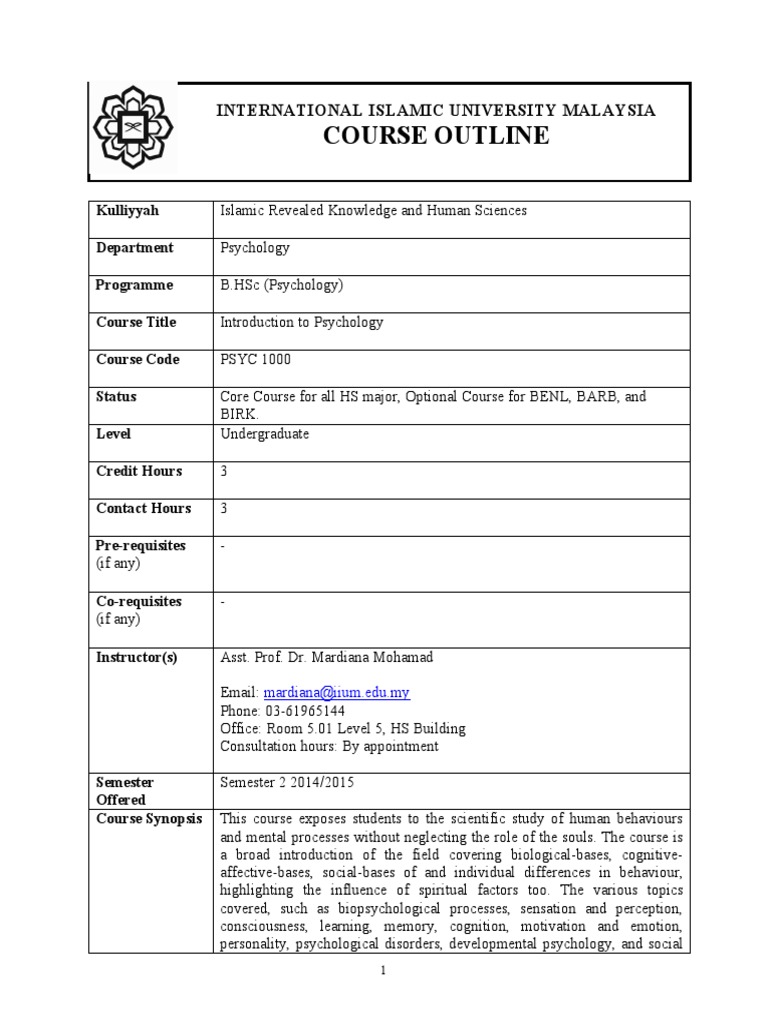 PSYC 1000 Course Outline | PDF | Mental Disorder | Psychology