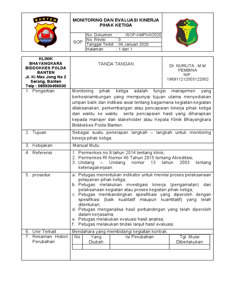 1.5.2.2 SOP Monitoring Dan Evaluasi Kinerja Pihak Ketiga | PDF