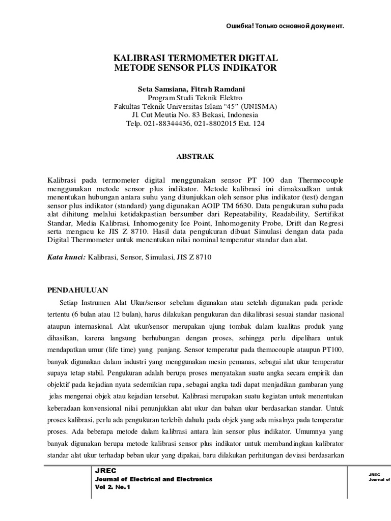 Kalibrasi Termometer Digital Metode Sensor Plus Indikator PDF | PDF
