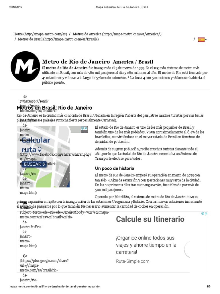 Mapa Del Metro de Rio de Janeiro, Brasil PDF | PDF | Transporte ...