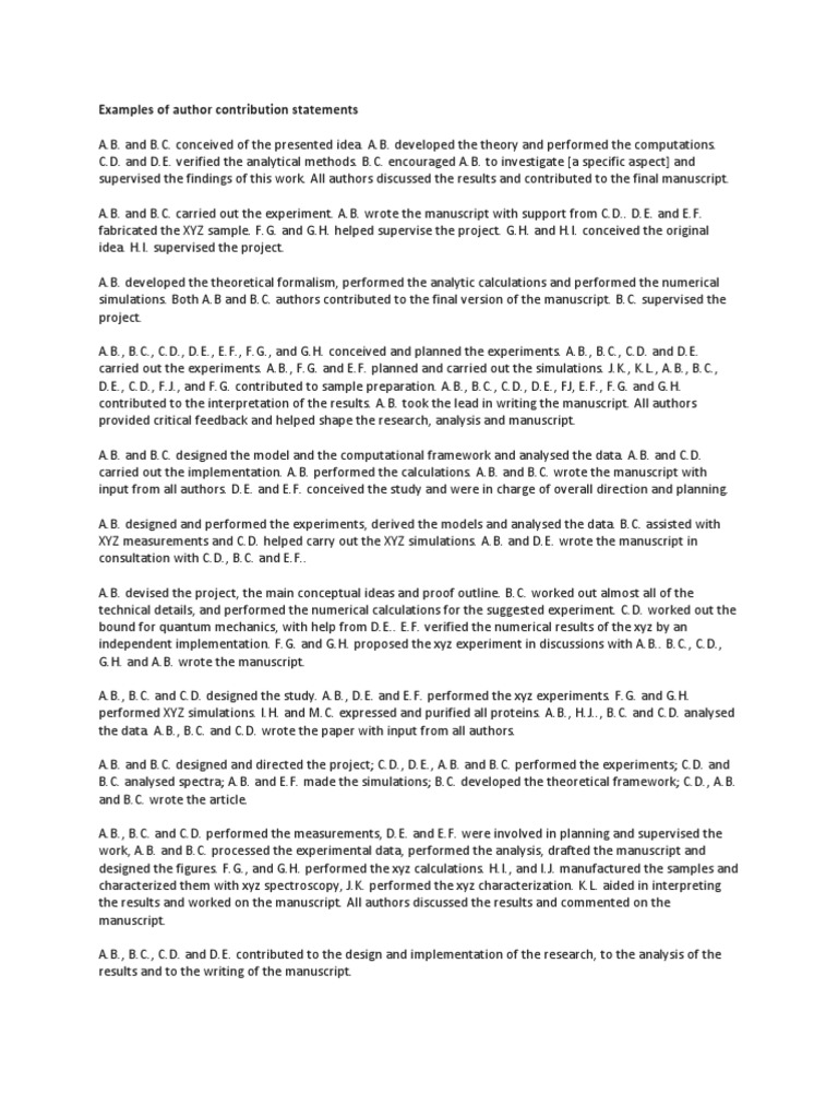 Author Contribution Statement Examples | PDF | Experiment | Simulation