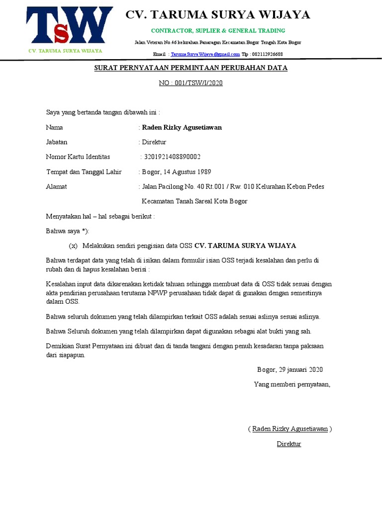 Kop Surat CV TSW | PDF