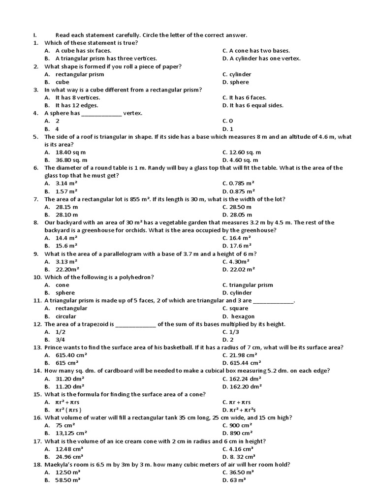 Understanding Geometric Shapes and Measurement: An Assessment of ...
