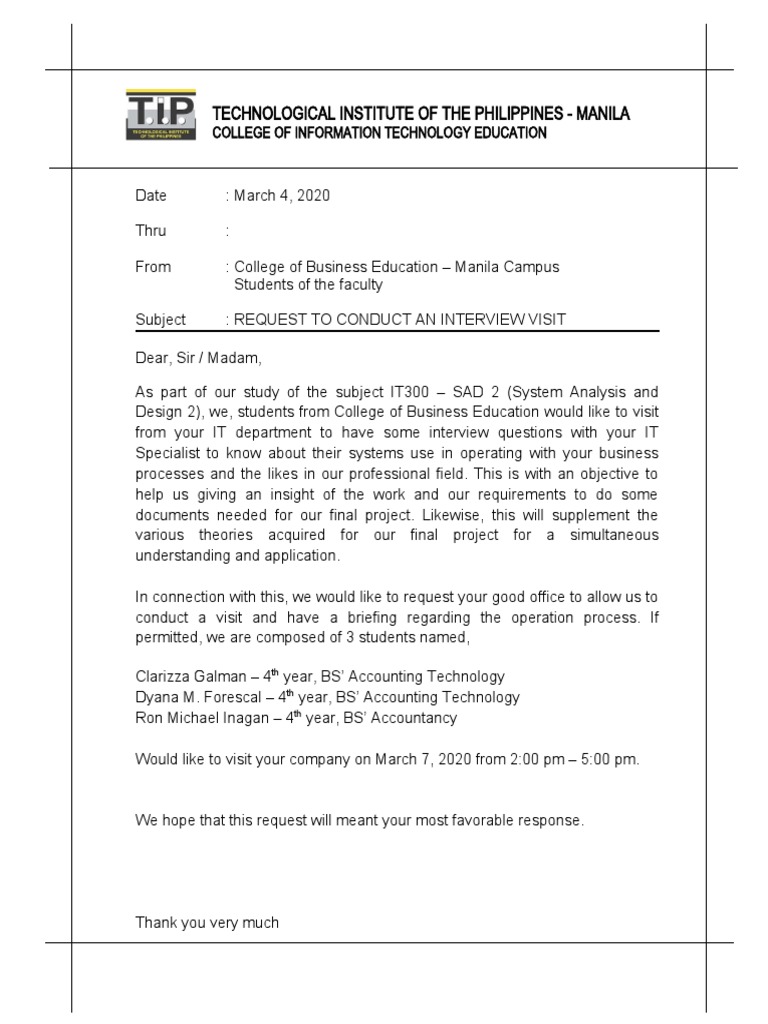 Request Letter - Company Visit | PDF