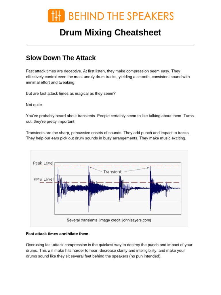 Drum Mixing Cheatsheet | PDF | Equalization (Audio) | Sound Technology
