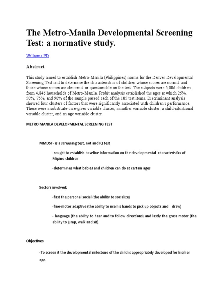 The Metro-Manila Developmental Screening Test: A Normative Study | PDF ...