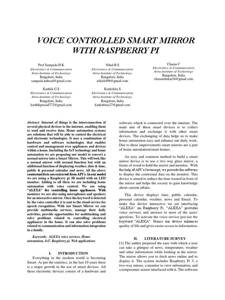 VOICE CONTROLLED SMART MIRROR WITH RASPBERRY PI Revised | PDF ...