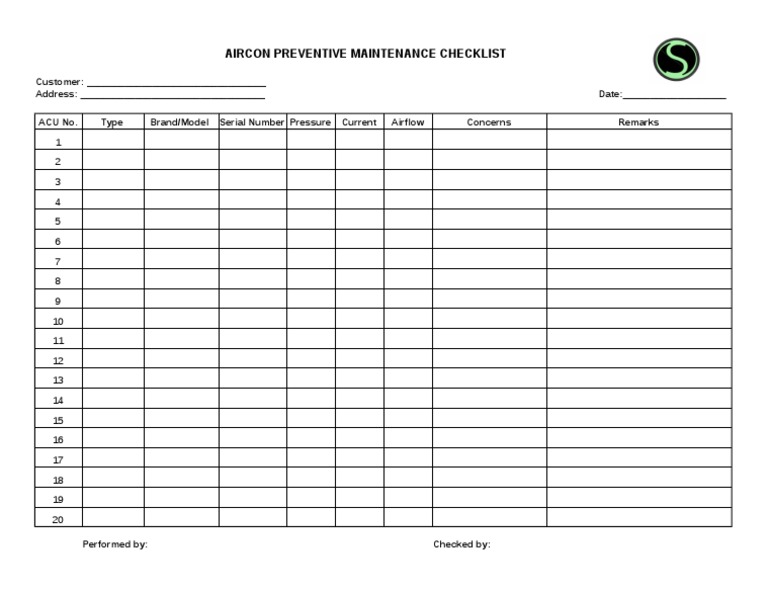 AIRCON PM Checklist (S.T Brillantes) | PDF