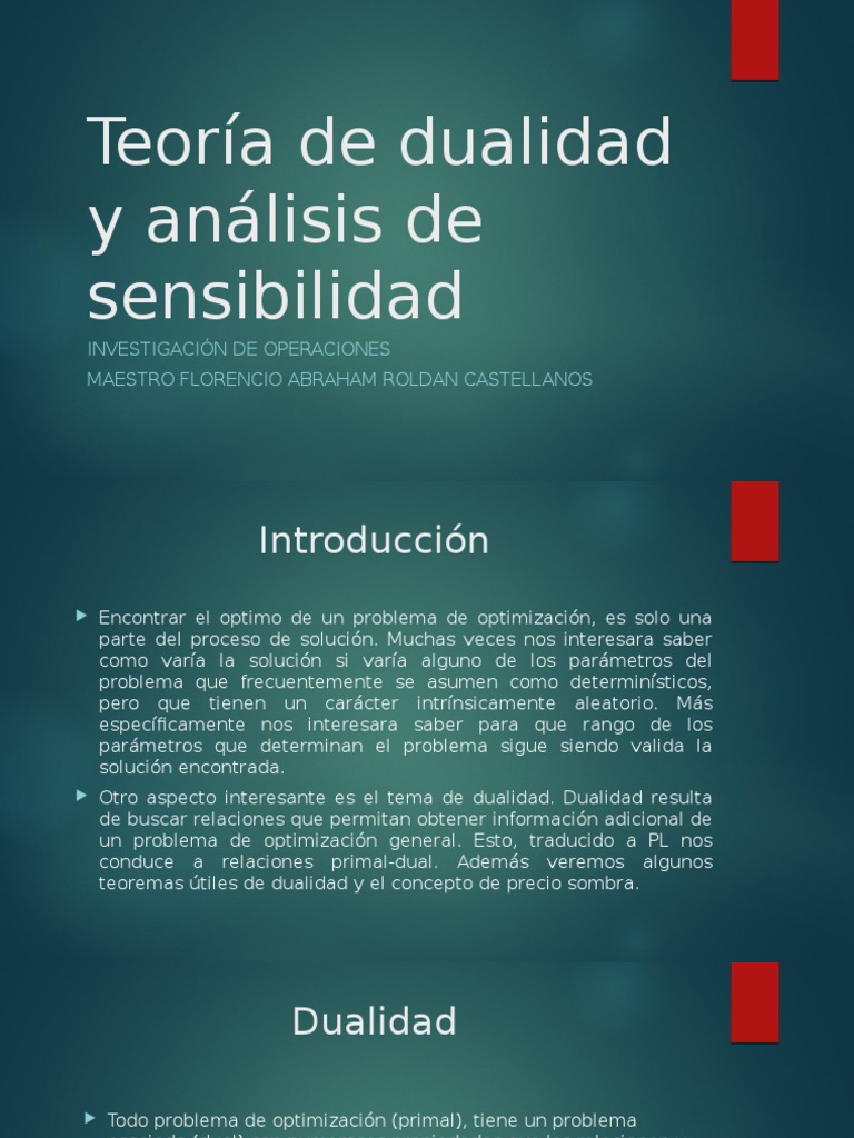 Teoria de La Dualidad y Analisis de Sensibilidad | PDF | Optimización Matemática | Análisis ...