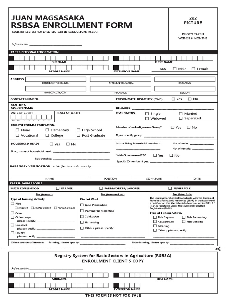 RSBSA Enrollment Form - Aug2019 | PDF | Farms | Agriculture