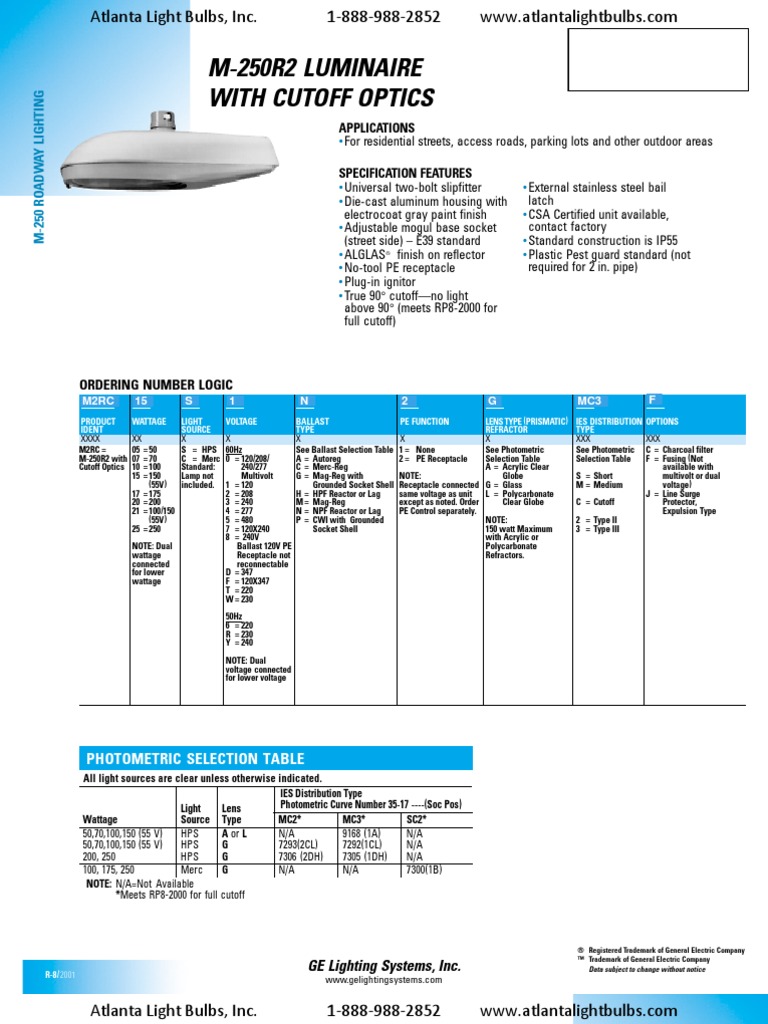 Ge M250R2 | PDF | General Electric | Lighting