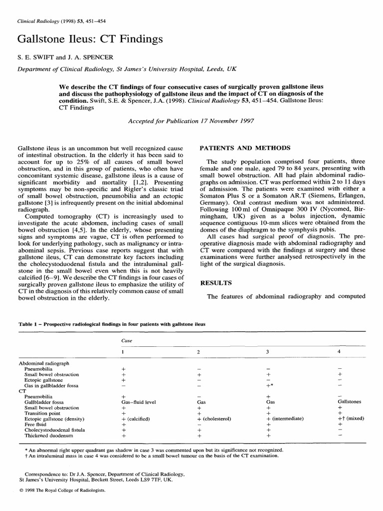 Gallstone Ileus PDF | PDF | Ct Scan | Radiology