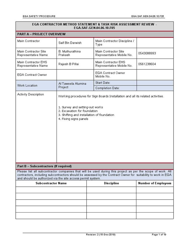 Task Risk Assessment For Sign Boards Installation | PDF | Emergency ...