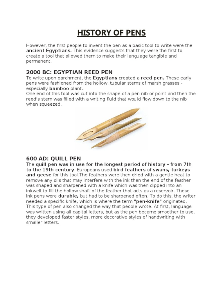 History of Pen | PDF | Pen | Writing Implements