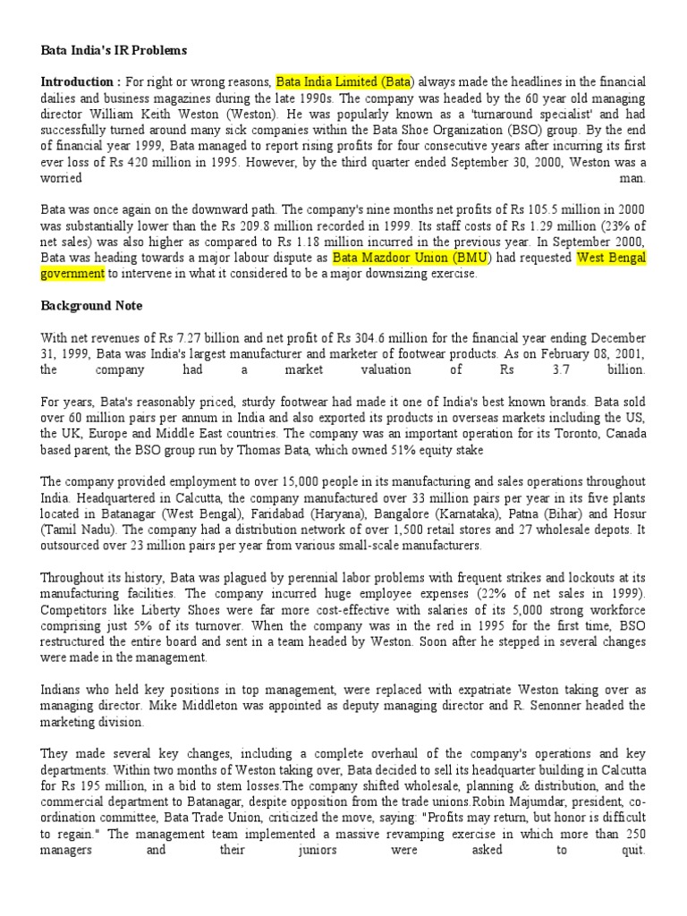 Bata India Case Study | PDF | Lockout (Industry) | Strike Action