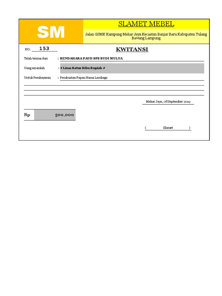 Template Kwitansi Excel Gratis | PDF