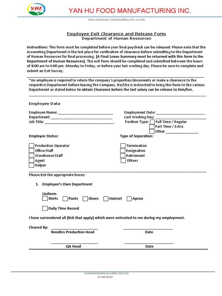 Exit Clearance | PDF | Human Resources | Employment
