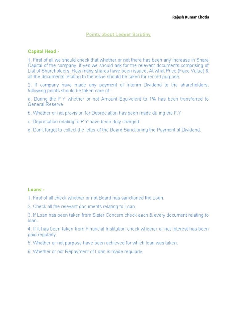 Points About Ledger Scrutiny | PDF | Payments | Cheque