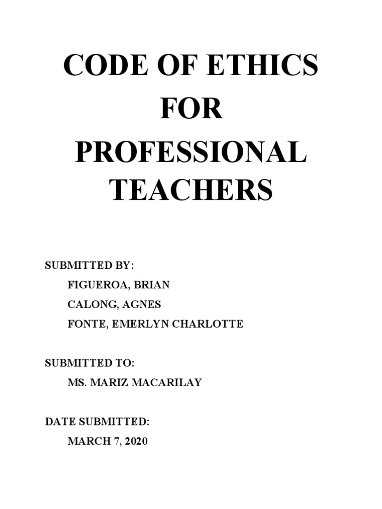 CODE OF ETHICS For Teachers Summary | PDF | Integrity | Teachers