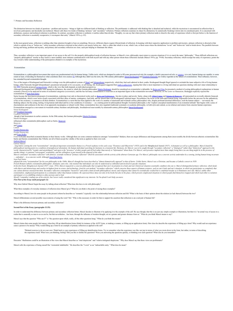 Primary Secondary Reflection PDF | PDF | Existentialism | Philosophical ...