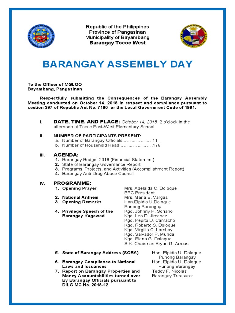 Barangay Assembly | PDF | Government Information | Social Institutions