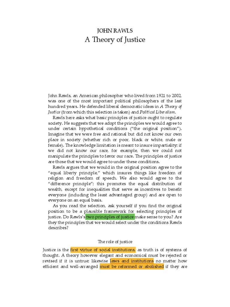 A Theory of Justice - John Rawls PDF | PDF | John Rawls | Justice