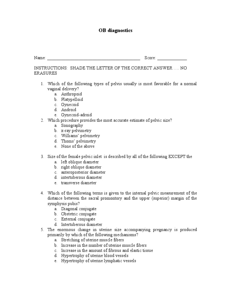 OB Diagnostics: Pregnancy Assessment Quiz | PDF | Fetus | Pregnancy